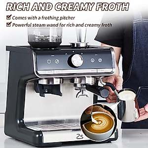 Espresso Machine with Grinder, 20 Bar Espresso Maker with Milk Frother Steam Wand, Professional Cappuccino Latte Maker, Gifts for Dad, Mom, Coffee Lover or Housewarming