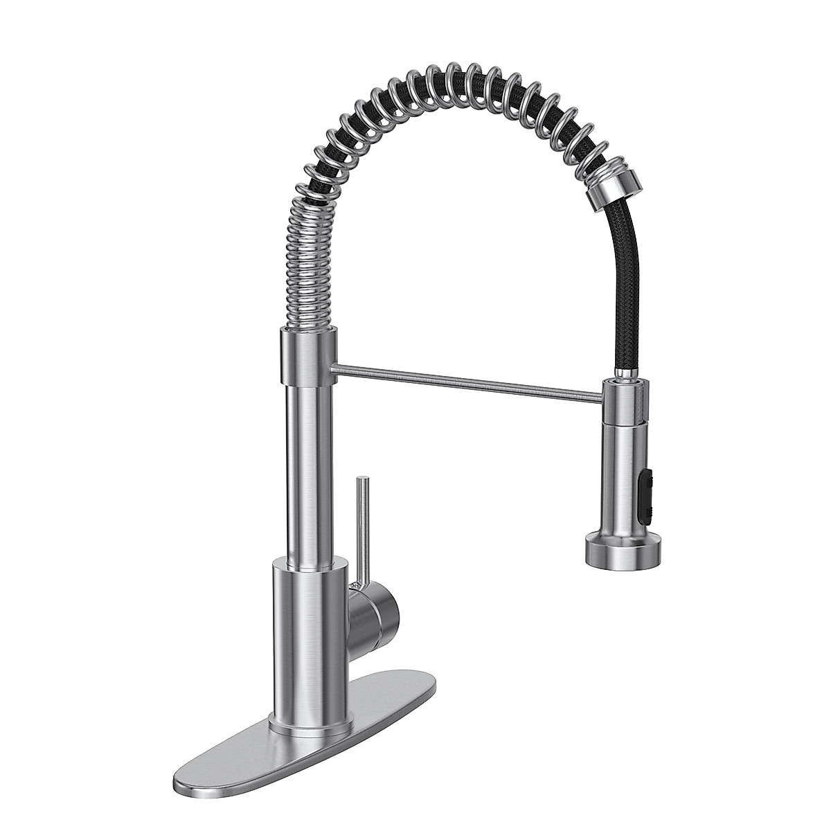 BASDEHEN Kitchen Faucets with Pull Down Sprayer, Brushed Nickel Spring Commercial Kitchen Sink Faucet Solid Brass with 10 Inch Mounting Table 1 Hole Or 3 Hole Compatible…