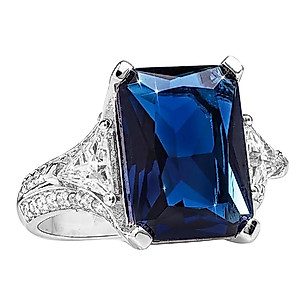 FZO Vintage Ladies 925 Sterling Silver Inlaid Sapphire Diamond Rings Square Zircon Ring Womens Shiny Blue Gemstone Engagement Wedding Promise Band coktail Ring ST.140 (8)