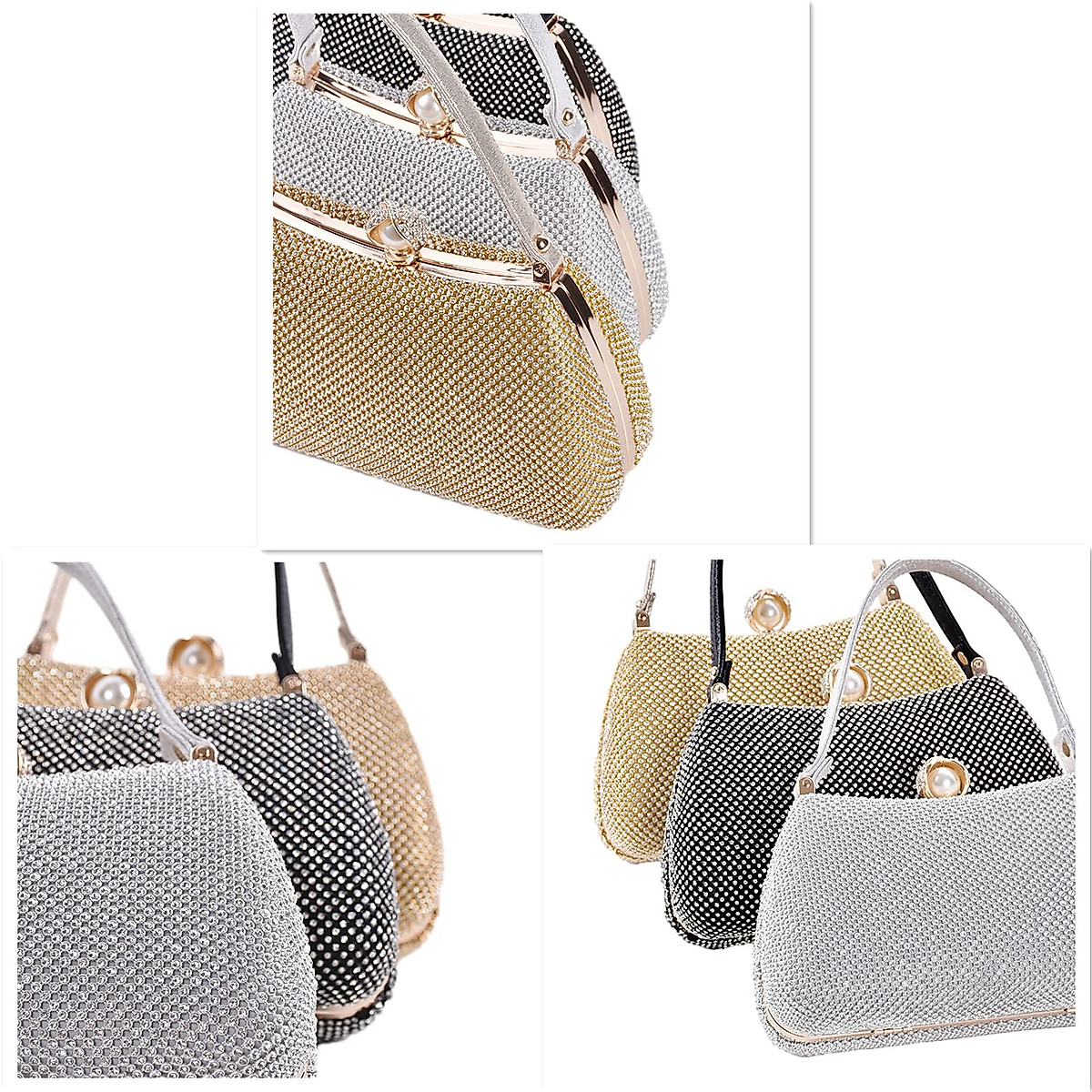 Anopo Rhinestones Clutch Purses Evening Handbag Bag Sparkly Bridal Lady Crossbody Chain Strap for Wedding Party Prom Club Black