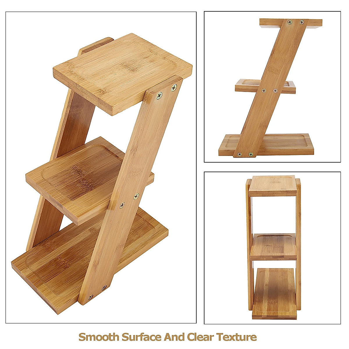 SOONHUA Mini Bamboo Plant Flower Stand,3 Tier Plant Display Ladder Shelf Flower Pot Storage Rack Display Shelving Unit Holder for Indoor and Outdoor Use Decor