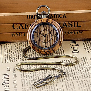 Tiong Dad Gifts for Fathers Day Handmade Bamboo Wooden Pocket Watches for Men with Chain Analog Quartz Gifts for Fathers Day,Birthdays(Brown)