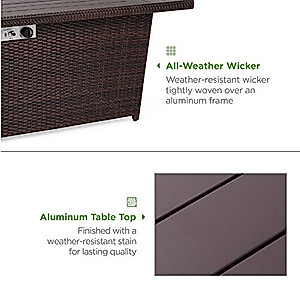 Best Choice Products 52in 50,000 BTU Outdoor Wicker Patio Propane Gas Fire Pit Table w/Aluminum Tabletop, Glass Wind Guard, Clear Glass Rocks, Cover, Slide Out Tank Holder, and Lid - Brown