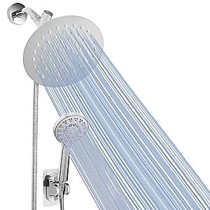 Shower Head with Hose, High-Pressure Stainless Steel 8'' Rain Showerhead and 5 Settings Handheld Shower Spray Combo with Push Button Flow Control for Easy Operation (NearMoon Shower Head Set), Chrome