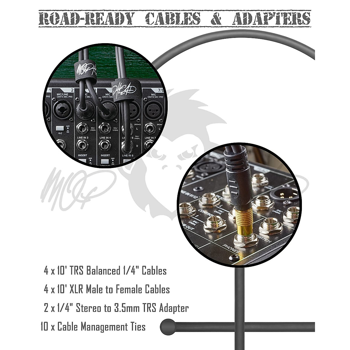 Mackie ProFX22v3 22-Channel Unpowered Mixer USB Bundle with Waveform OEM DAW, 4x Mophead 10-Foot TRS Cable, 4x 10-Foot XLR Cable, 2x 1/4" to 3.5mm Adapter, 10x Cable Ties and Microfiber Cloth