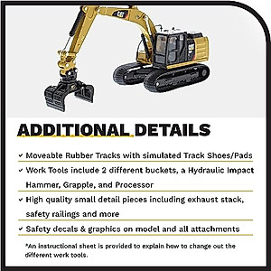 Diecast Masters 1:64 320D L Hydraulic Excavator, Play & Collect Series Cat Trucks & Construction Equipment | 1:64 Scale Model Diecast Collectible | Diecast Masters Model 85636