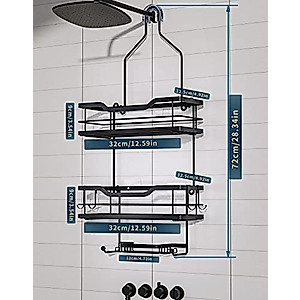 Consumest Shower Caddy over Head Hanging Shower Caddy with Soap Holder, Rustproof & Waterproof Shower Shelf with 4 Movable Hooks, No Drilling Black Shower Rack for Bathroom, Shower Room