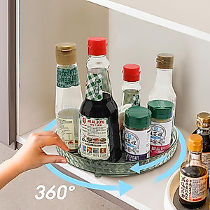 Lazy Susan Organizer with Handle, 11 Inch Lazy Susan Turntable for Bathroom Dresser, Round Spinning Organizer for Makeup Perfume Spices Counter (11" Clear Green)