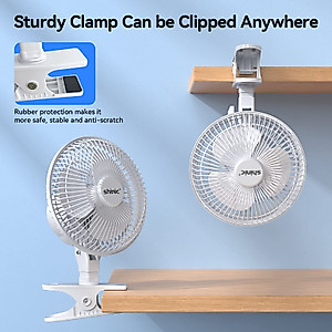 shinic 6-inch Clip on Fan with Strong Clamp,Powerful Airflow,Adjustable Tilt,Quiet Cooling Table-Top&Clip Fan with 6 ft Cord for Home,Office,Car,Garage,Gyms and Workshops(1pcs, White)