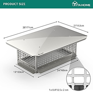 YITAHOME Chimney Cap, 13" x 24" Chimney Cover for Outside, 304 Stainless Steel Fireplace Chimney Caps with Adjustable Metal Strips, Screws & Gloves