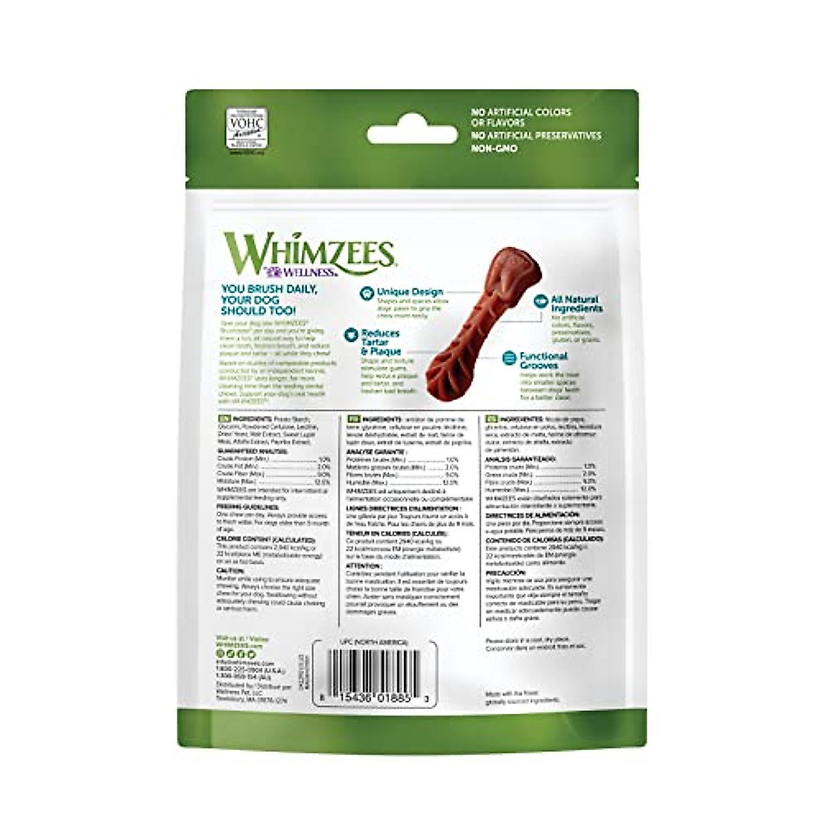 WHIMZEES Natural Grain Free Daily Dental Dog Treats, Brushzees, Extra Small, Bag of 28