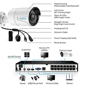 REOLINK Smart 4MP 16CH PoE Home Security Camera System, 8pcs Wired 1440P IP Camera with Person Vehicle Detection, Night Vision, 4K NVR with 4TB HDD for 24-7 Recording RLK16-410B8
