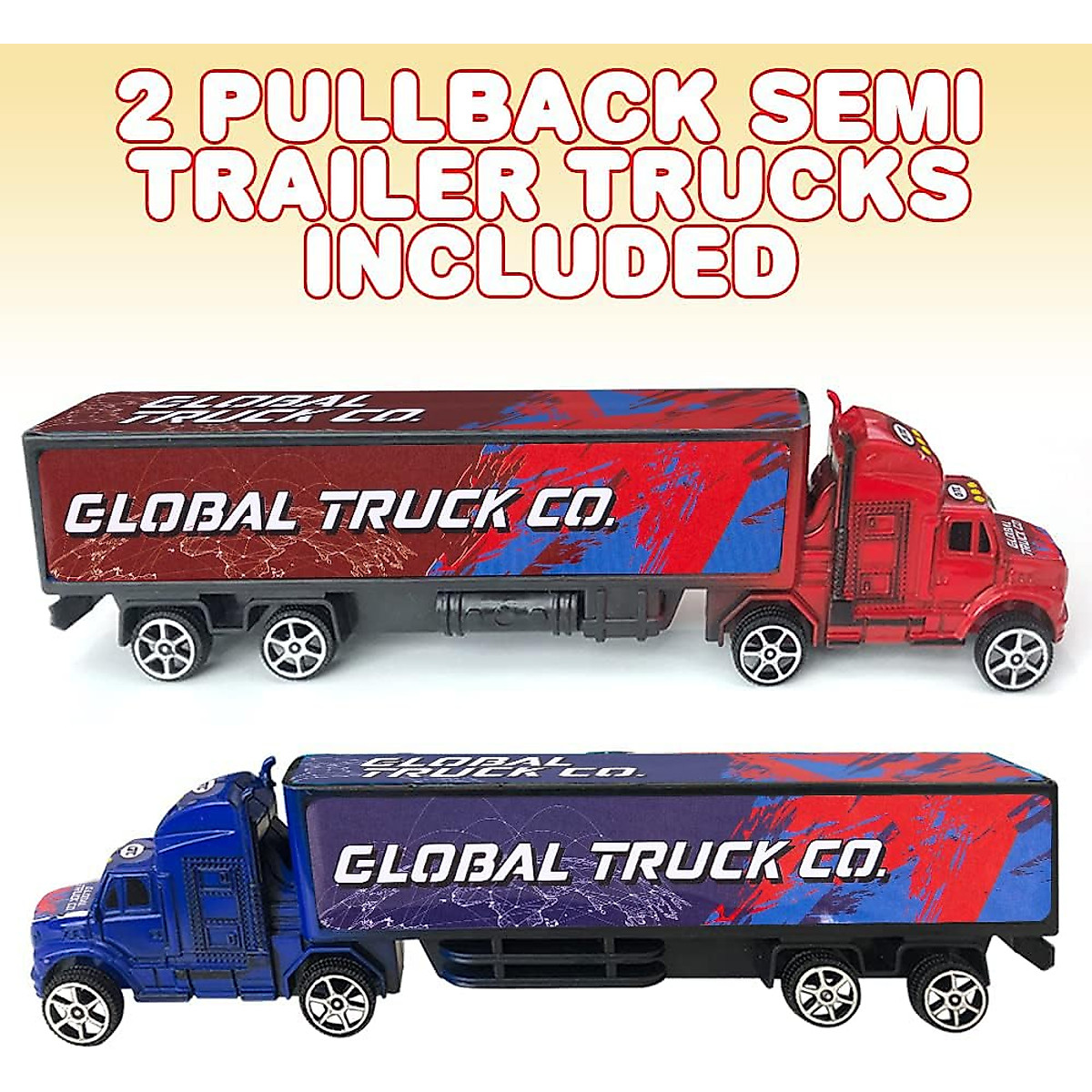 ArtCreativity Semi Truck Toys for Boys, Set of 2, Pull Back Truck Toys for Kids in Red & Blue, Trailer Trucks for Hours of Pretend Play, Unique Toy Car Party Decorations and Boys’ Room Decor