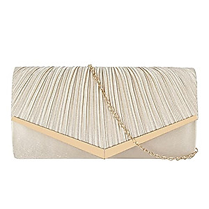 ZLM BAG US Satin Evening Bag Pleated Envelope Clutch Purse Wedding Party Prom Dress Handbag with Detachable Chain