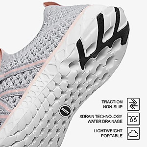 KOLILI Womens Aqua Shoes for Water Aerobic, Quick Drying Water Hiking Shoes, Breathable Slip on Water Shoes with Arch Support for Beach Swimming/Walking Gray/Pink Size 8