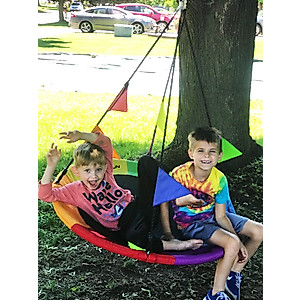 LANGXUN 40 Inch Rainbow Saucer Tree Swing for Kids and Adults, with Carabiners and Flags, 700 lb Weight Capacity, Steel Frame, Waterproof, Outdoor Swing Sets for Backyard