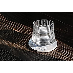 Coasters for Drinks, Absorbent Ceramic Stone Coaster Set with Metal Holder Stand, Drink Coasters with Cork Base, Housewarming Gifts for Home Decor, 4 Inches,Set of 6-Light Blue Marble