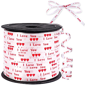 Valentine I Love You Ribbon Roll - 100 Yards, Red Heart Ribbon Wired | Red and White Valentine Ribbon for Gift Wrapping | Hearts Print Valentines Ribbon for Flower Crafts | Valentine Curling Ribbon