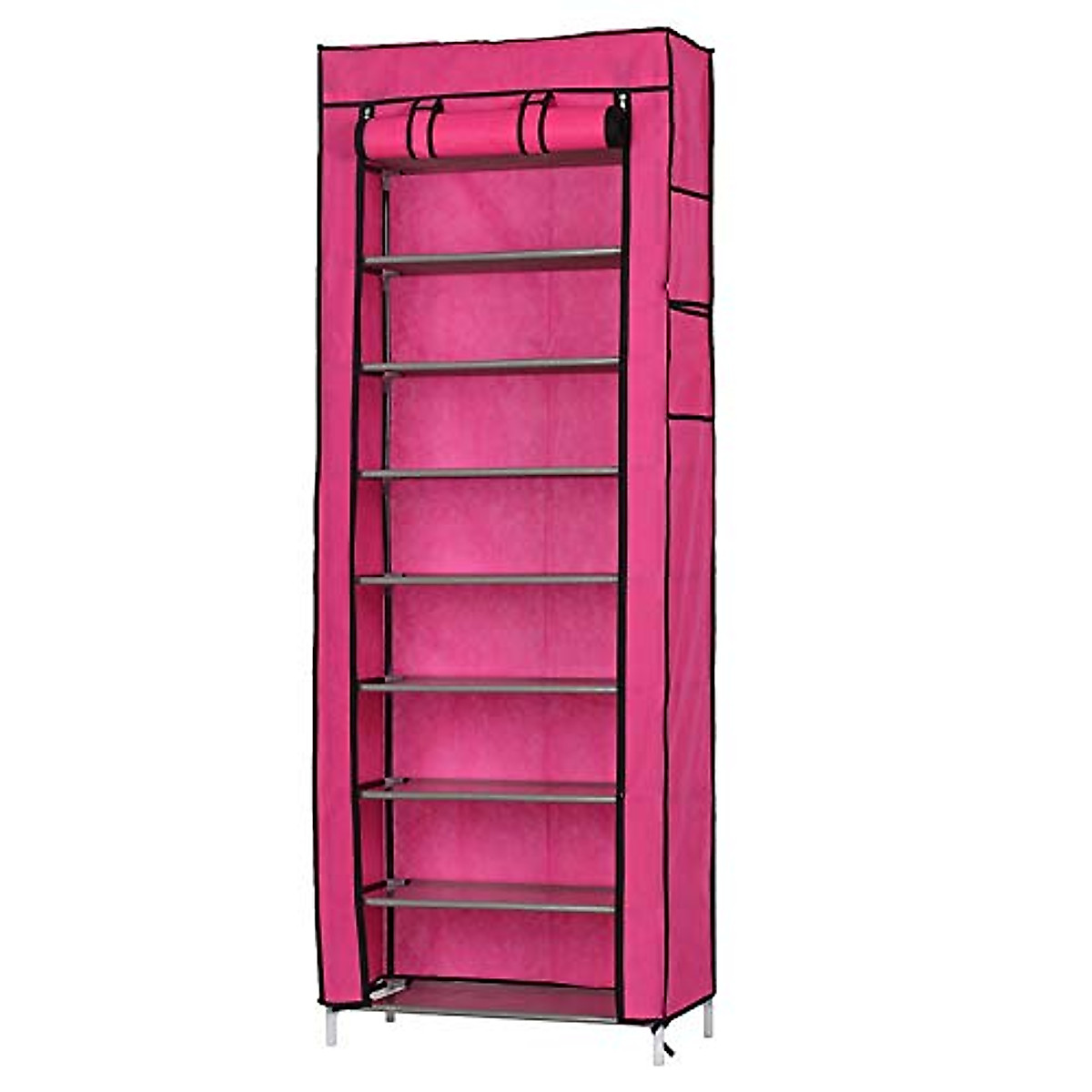 Gappys Shoe Rack Organizer Storage with Dustproof Cover - 10-Tier Free Standing Shoe Racks Cabinet for Closets,Shoe Stand,Shoe Shelf Storage (Pink), 22.83 x 11.4 x 63 inch
