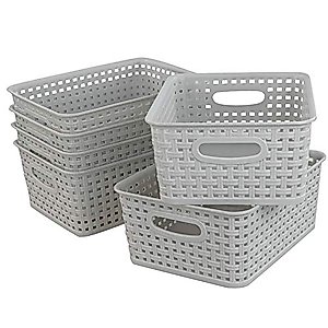 Fiazony Woven Plastic Storage Baskets, 10.03" x 7.55" x 4.09", Set of 6, Lightly Gray