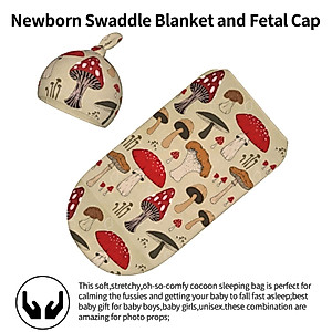 Mushroom Baby Stuff Newborn Swaddle Blanket Baby Blankets Infant Sleep Sack Wrap Soft Stretchy With Beanie Hat For Photography Boy Girl Gifts 2 pack