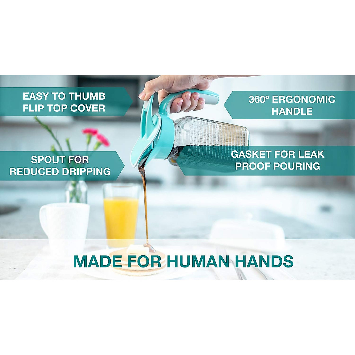 Ergo Spout mason jar pitcher, mason jar pour spout lid, pancake maple syrup dispenser, salad dressing dispenser (REGULAR MOUTH, White)