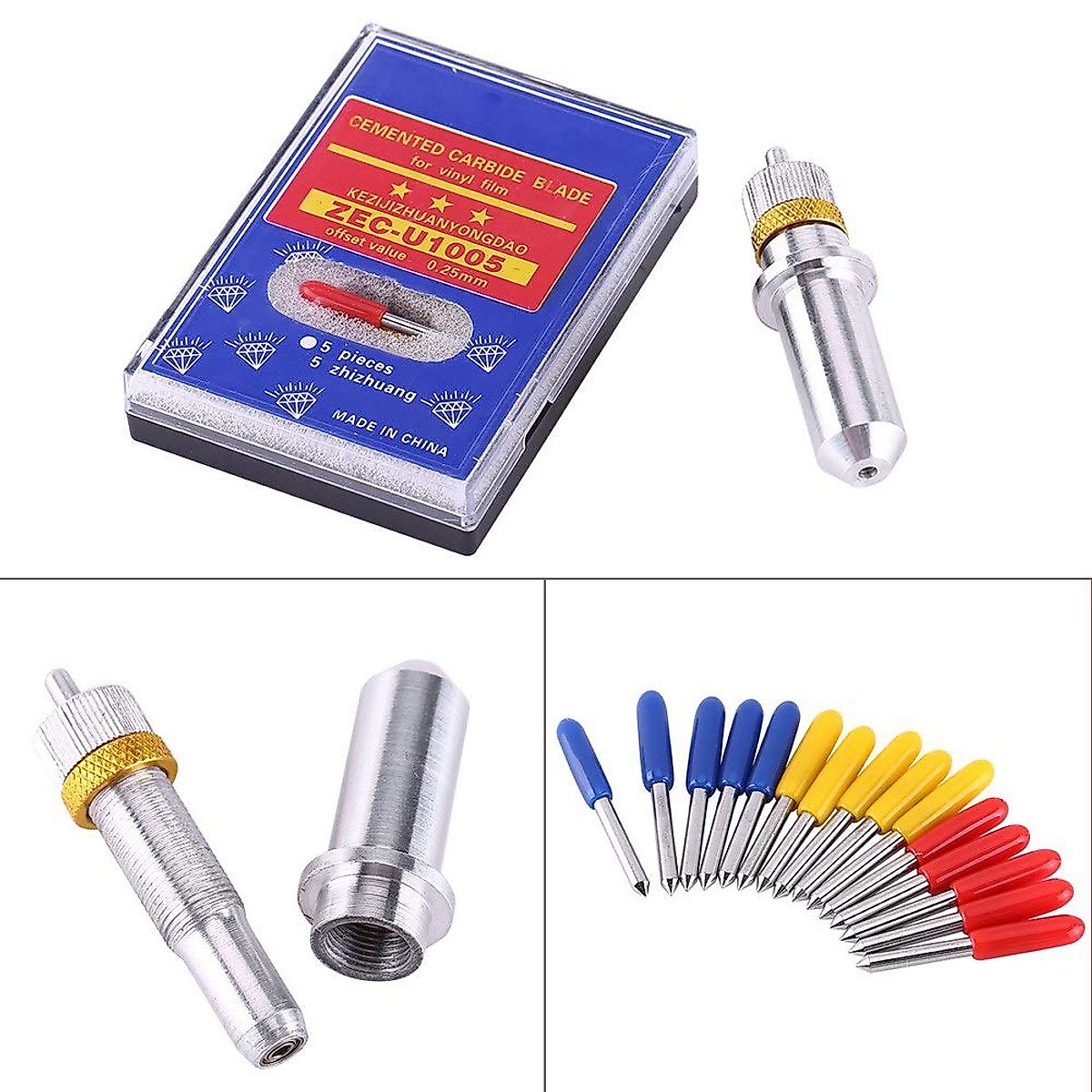 GOTOTOP 15pcs Plotter Blade Tungsten Steel Plotter Cutter Blade Cutting Tool 30, 45, 60 Degree with Holder