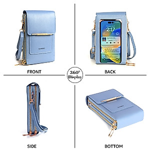 GEARONIC Small Crossbody Bags for Women, Small Cell Phone Purse, Handbags Wallet with Credit Card Slots, Leather Phone Wallet with Strap, Phone Purse Crossbody for Women with Transparent Window-Blue