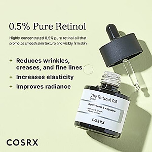 COSRX Retinol 0.5 Oil, Anti-aging Serum with 0.5% Retinoid Treatment for Face, Reduce Wrinkles, Fine Lines, and Signs of Aging, Gentle Skin Care for Day & Night, Not Tested on Animals, Korean Skincare