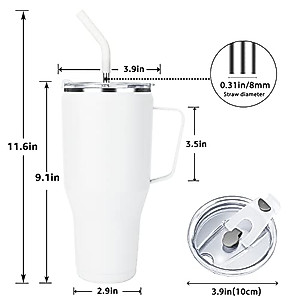 Zenbo 40 oz Tumbler with Handle - Stainless Steel Vacuum Insulated Cup with Lid and Straw, Keeps Drinks Cold up to 34 Hours - Sweat-Proof Body, Dishwasher Safe