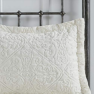 Madison Park Bismarck King Size Bed Comforter Set - Ivory, Embroidered Medallion – 3 Pieces Bedding Sets – Faux Fur Plush Bedroom Comforters (MP10-2001)