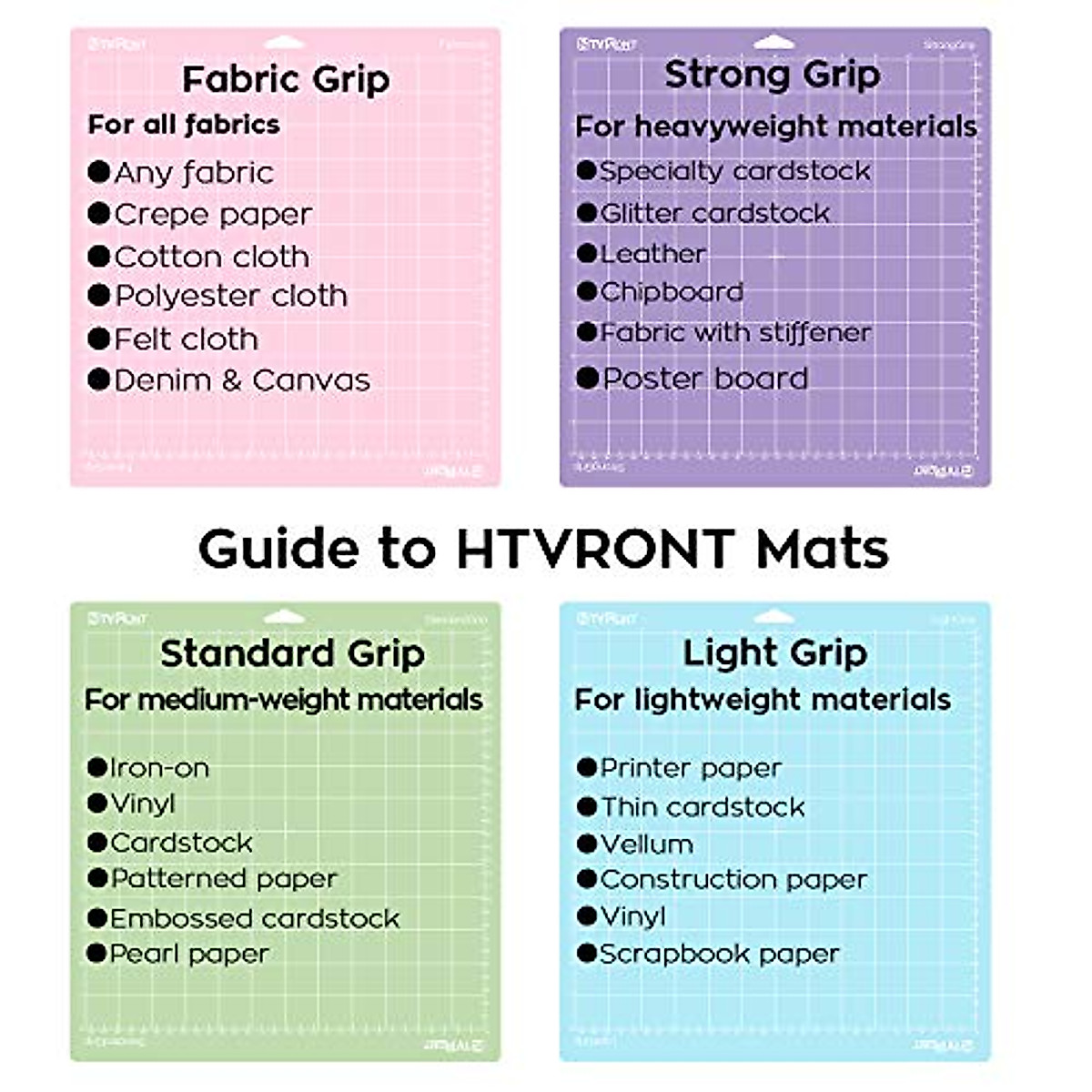 HTVRONT Cutting Mat for Cricut, 6 Pack Cutting Mat 12x12(StandardGrip, LightGrip, StrongGrip, FabricGrip) for Cricut Explore Air 2/Air/One, Variety Adhesive Sticky Cutting Mats Accessories for Cricut