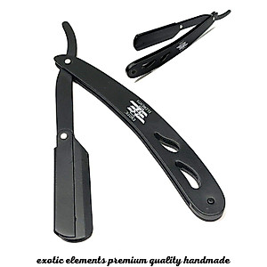 Men's Professional Black Steel Barber Men’s Folding Razor Knife Straight Edge Barbershop Razor Blade