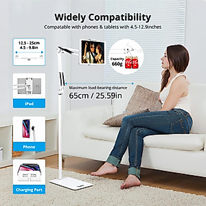 Spessn Adjustable Tablet Floor Stand Universal 360-degree Rotatable Metal Tablet Holder Phone Stand Compatible iPad/iPhoneX/iPad Pro 4.5~12.9 Inch-Screen, Phone, Kindle (White)