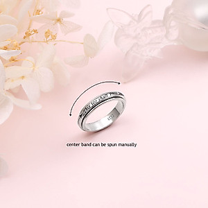 This Too Shall Pass Spinner Ring Men Women Fidget Rings for Anxiety Stress Relieving ADHD Autism Rings Sterling Silver Inspirational Band Ring Size 8