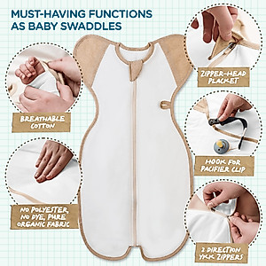 CCOCCOZAM Swaddle, 100% Organic, Air mesh, White, Large, 6-12 momths, 19-26 lbs, Transition Baby Sleep Sack Allow Your Baby to Sleep in a Preferred up-arm Position, Designed for Free Hand Movement