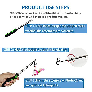 Whefory Retractable Cat Fishing Pole, Cat Toys Wand for Indoor Cats, Cat Fishing Rod for Kitten with 11 Pcs Refills(Feather&Mice)