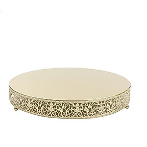 Efavormart 16" Round Lace Gold Metal Wedding Cake Stand, Dessert Display Stand Glossy Metallic Finish for Dessert Cupcake Pastry Candy Display Plate Event, Birthday Party
