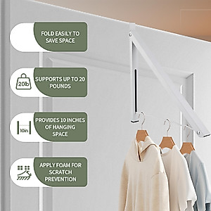 RMERVE 2 Pcs White Over The Door Hanger Organizer Drying Rack Collapsible Retractable Clothes Drying Rack Space Saver for Hanging Clothes Towels Bathrooms (White)