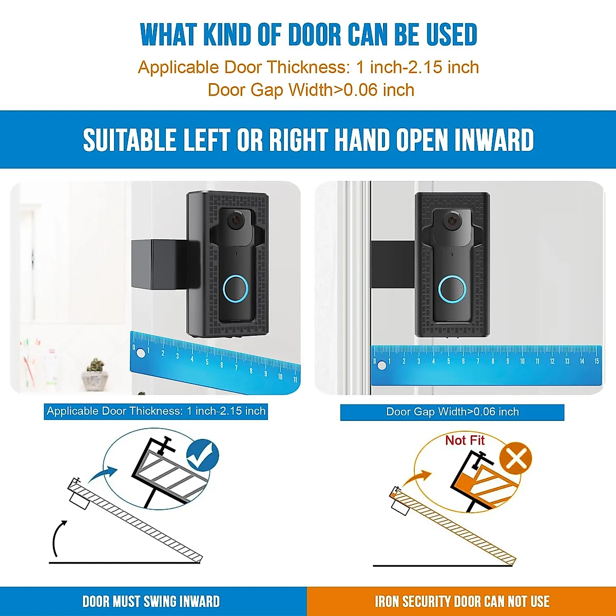Anti-Theft Blink Video Doorbell Door Mount,No-Drill Adjustable Mounting Bracket,Not Block Doorbell Motion Sensor,Easy to Install Blink Video Doorbell Accessories for Houses Apartments Office