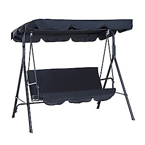 Outsunny 3-Seat Outdoor Patio Swing Chair with Removable Cushion, Steel Frame Stand and Adjustable Tilt Canopy for Patio, Garden, Poolside, Balcony, Backyard, Black