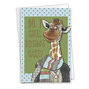 NobleWorks - 1 Funny Animal Birthday Card with Envelope - Cute Card for Birthdays - Giraffe Nose C3642BDG