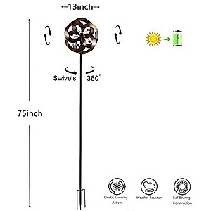 HDNICEZM Solar Wind Spinner Improved 360 Degrees Swivel Multi-Color LED Lighting Glass Ball with Kinetic Wind Spinner Vertical Metal Sculpture Stake Construction for Outdoor Yard Lawn & Garden.