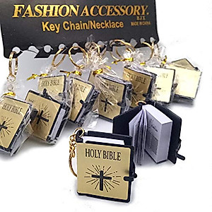zhenleisier Mini Religious Christian Holy Bible Book Hanging Pendant Keychain Keyring Holder - Golden