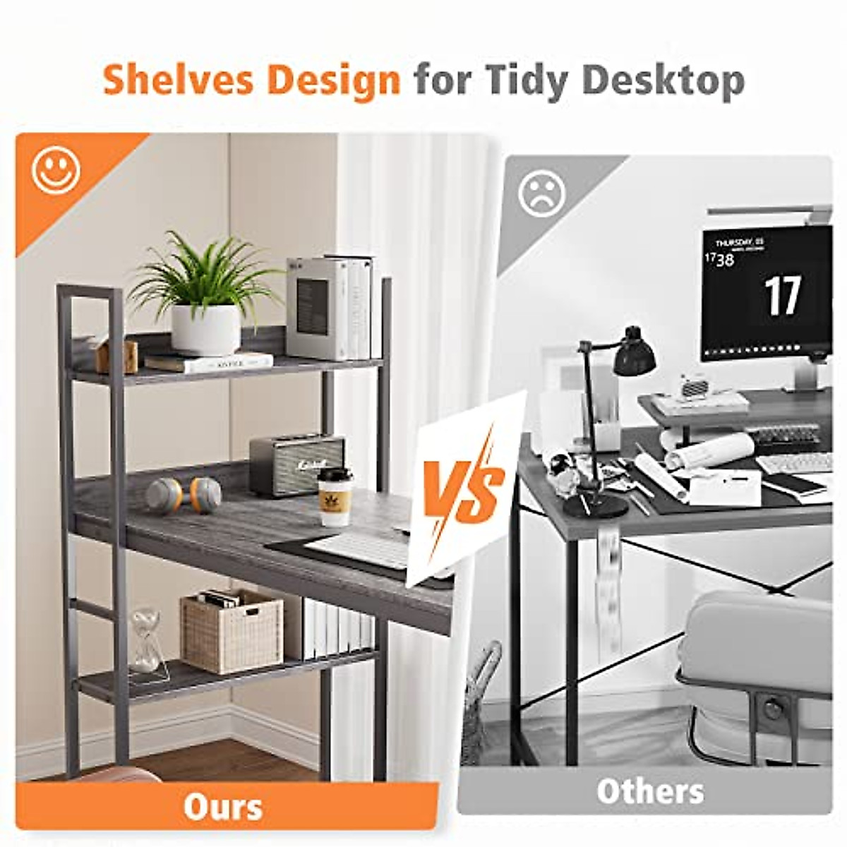 Desk Computer Desk with Shelves, Home Office Desks Table 55 Inch PC Desk Bedroom Desk Work Desk Study Desk Wood Desk with Storage Removable Middle Shelf for Dorm, Student, Gaming