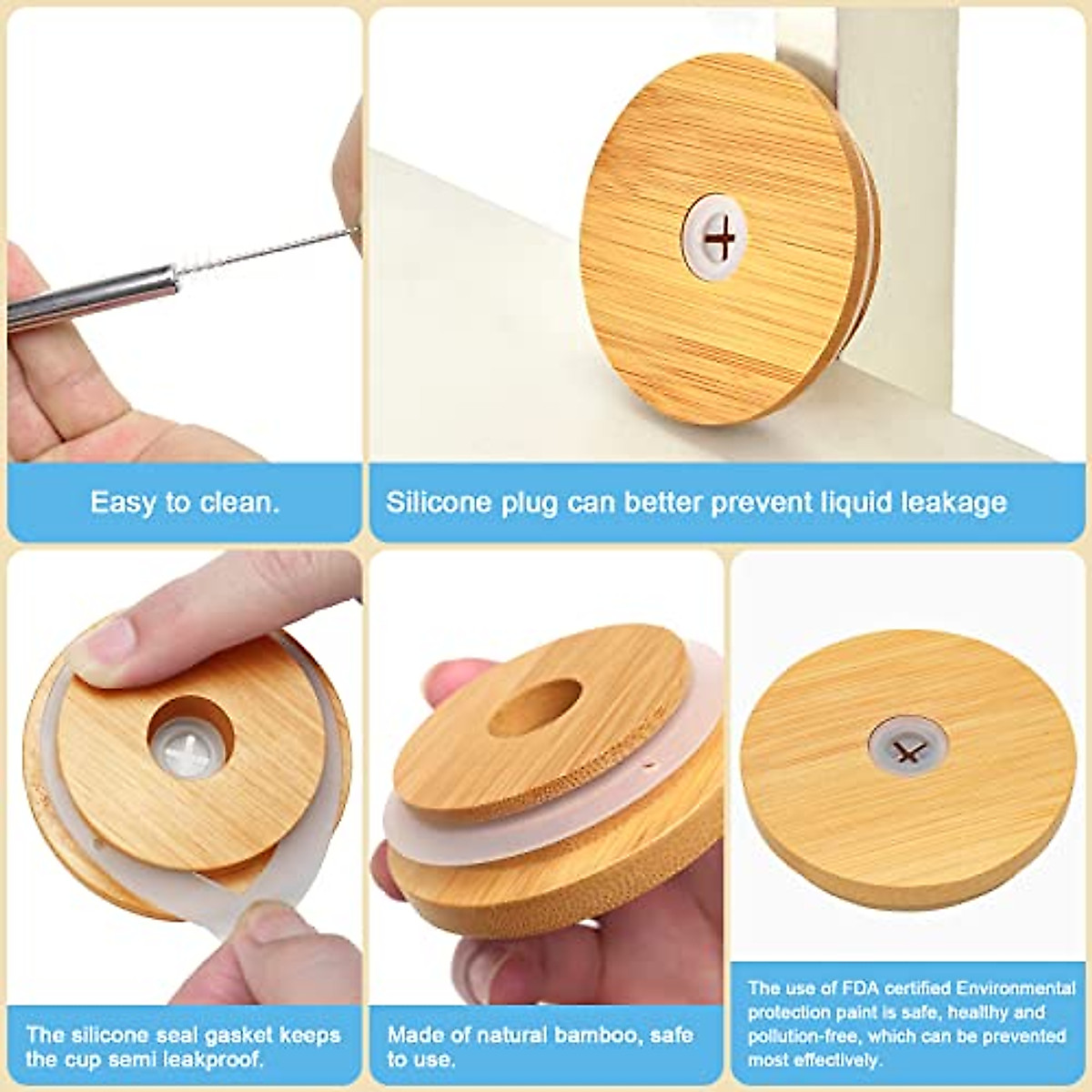 AUGOSTA Beer Can Glass with Lids and Straw, 16 oz Reusable Drinking Glasses Tumbler, Free 4 Bamboo lids, 4 Stainless Steel Straw with Colored silicone plug, 2 Cleaning Brush, 4 Pack