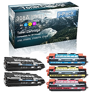5-Pack (2BK+C+Y+M) Compatible High Capacity 308A 311A | Q2670A Q2681A Q2682A Q2683A Toner Cartridge use for HP 3700 3700DN 3700DTN 3700N Printer