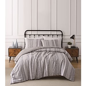 Truly Soft Everyday - King 3 Piece Duvet + Sham Set - Keil Stripe Flannel Collection - Grey