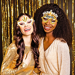 HOWAF 26 pack Prom Night Photo Booth Props Party Glasses, Black Gold Glitter Prom 2024 Photo Booth Paper Glasses Frames for 2024 Graduation Prom Party Supplies, Prom Night Eyewear Prom 2024 Eyeglasses