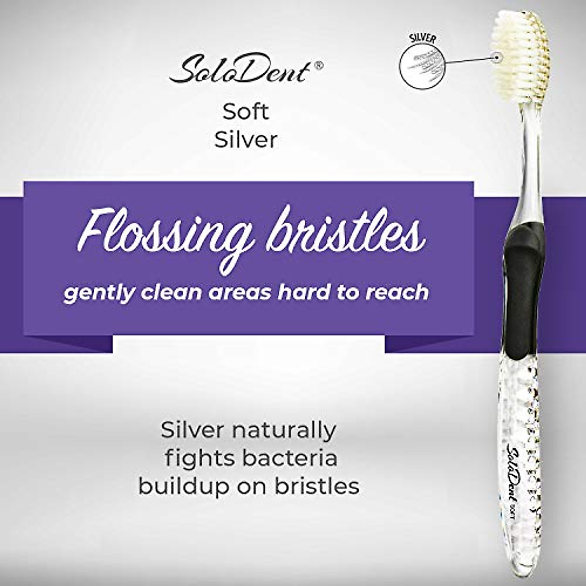 Solodent Toothbrush Soft, Silver Flossing Bristles (Pack of 2) Colors May Vary
